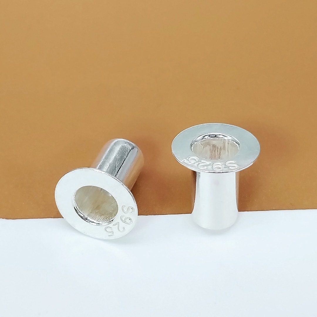 4 Sterling Silver Long Bead Grommets, 925 Silver Shiny Bead Grommet ...