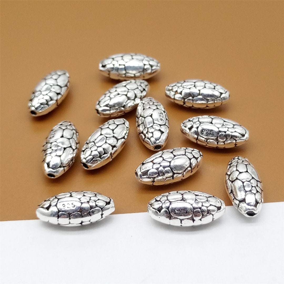 5 Sterling Silver Small Olive Beads Cobble Style, Oval Beads, 925 ...