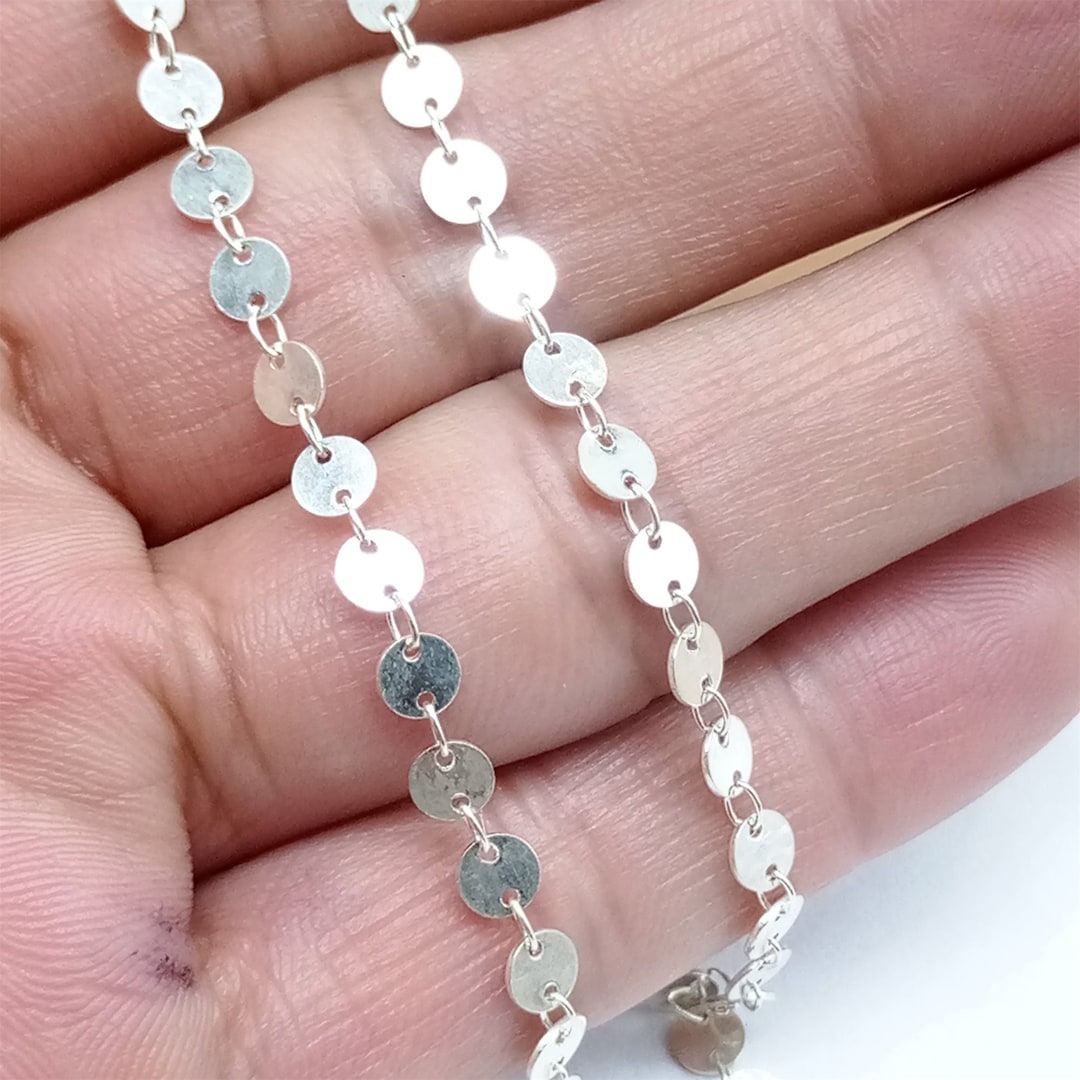 Sterling Silver Disc Chain, Bulk Coin Chain, 925 Silver Flat Coin Chain ...