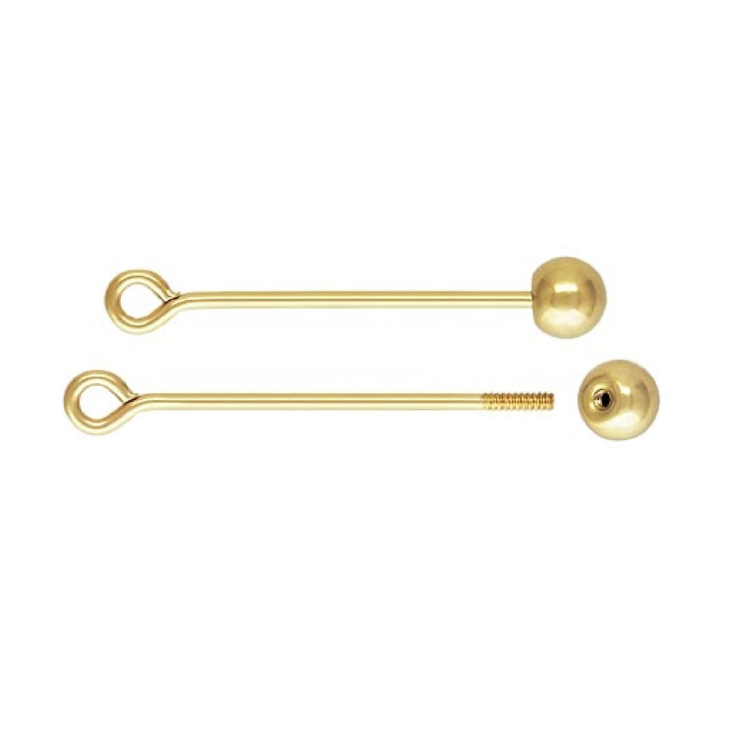 2pcs 14K Gold Filled Threaded Ball Eyepins, Gold Filled Screw Eyepins ...
