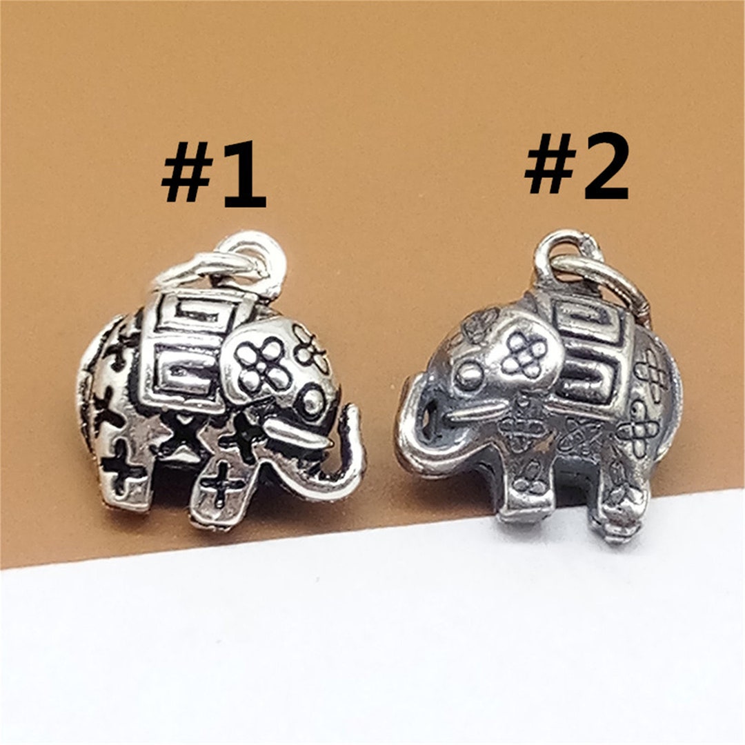 Sterling Silver Elephant Charms W/ Clover Imprint, 925 Silver Elephant ...