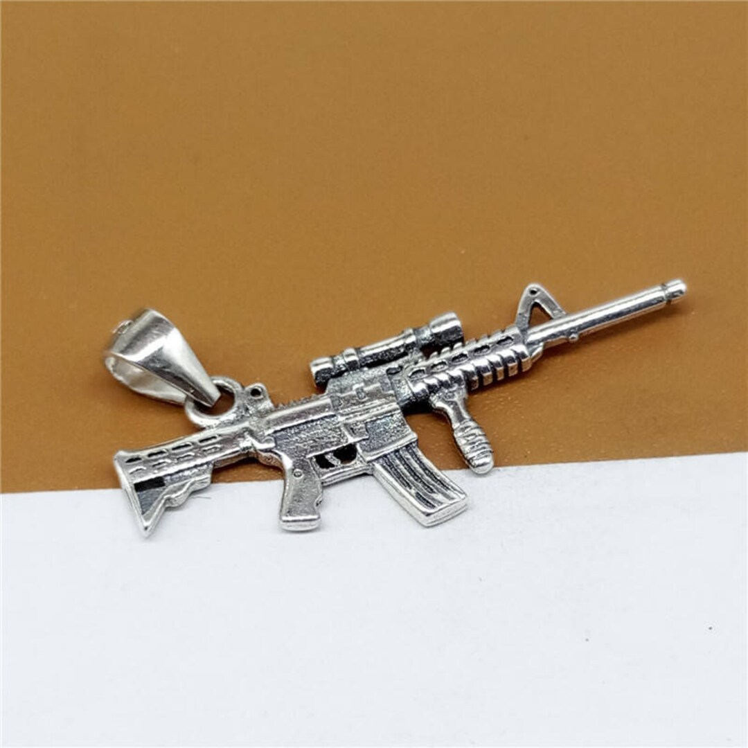 Sterling Silver Sniper Rifle Charm, Gun Charm 2-sided, 925 Silver Gun ...