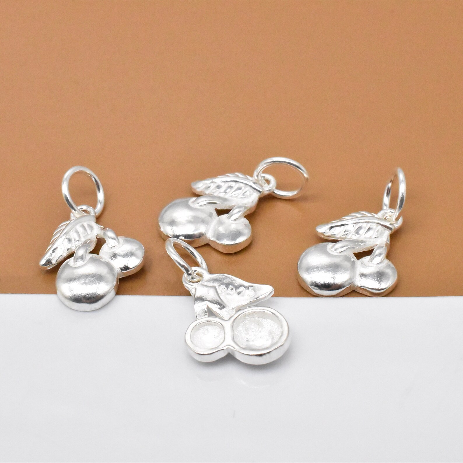 5 Sterling Silver Cherry Charm, Fruit Charm for Necklace Bracelet Earring, 925 Silver Cherry ...