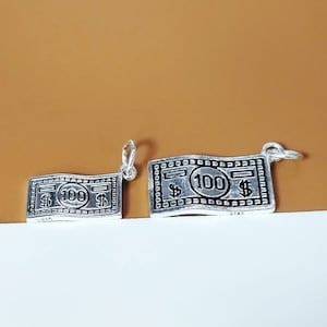 Sterling Silver One Hundred Dollar Bill Charm 2-sided, 925 Silver 100 ...
