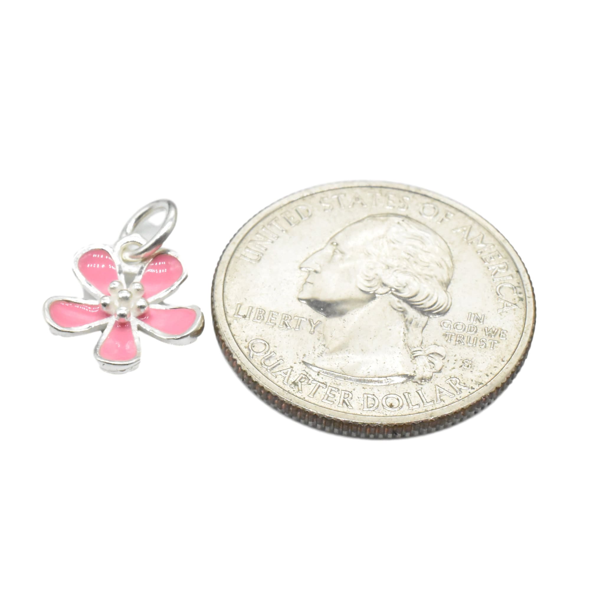2 Sterling Silver Flower Charms Enameled, 925 Silver Enamel Flower ...