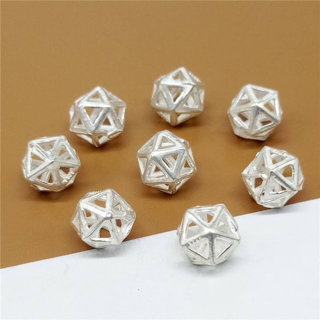 8 Sterling Silver Polygon Beads, Faceted Beads, 925 Silver Polygon ...