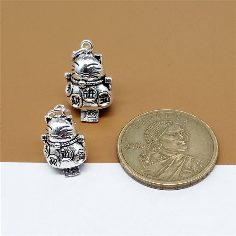 2 Sterling Silver Good Luck Cat Bell Charms 925 Sterling | Etsy