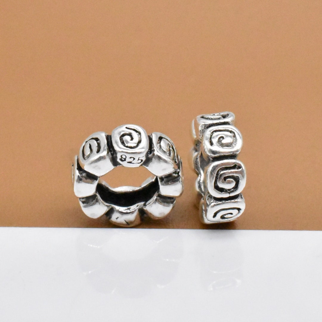 5 Sterling Silver Swirl Beads, 925 Silver Spiral Beads, Oxidized Swirl ...