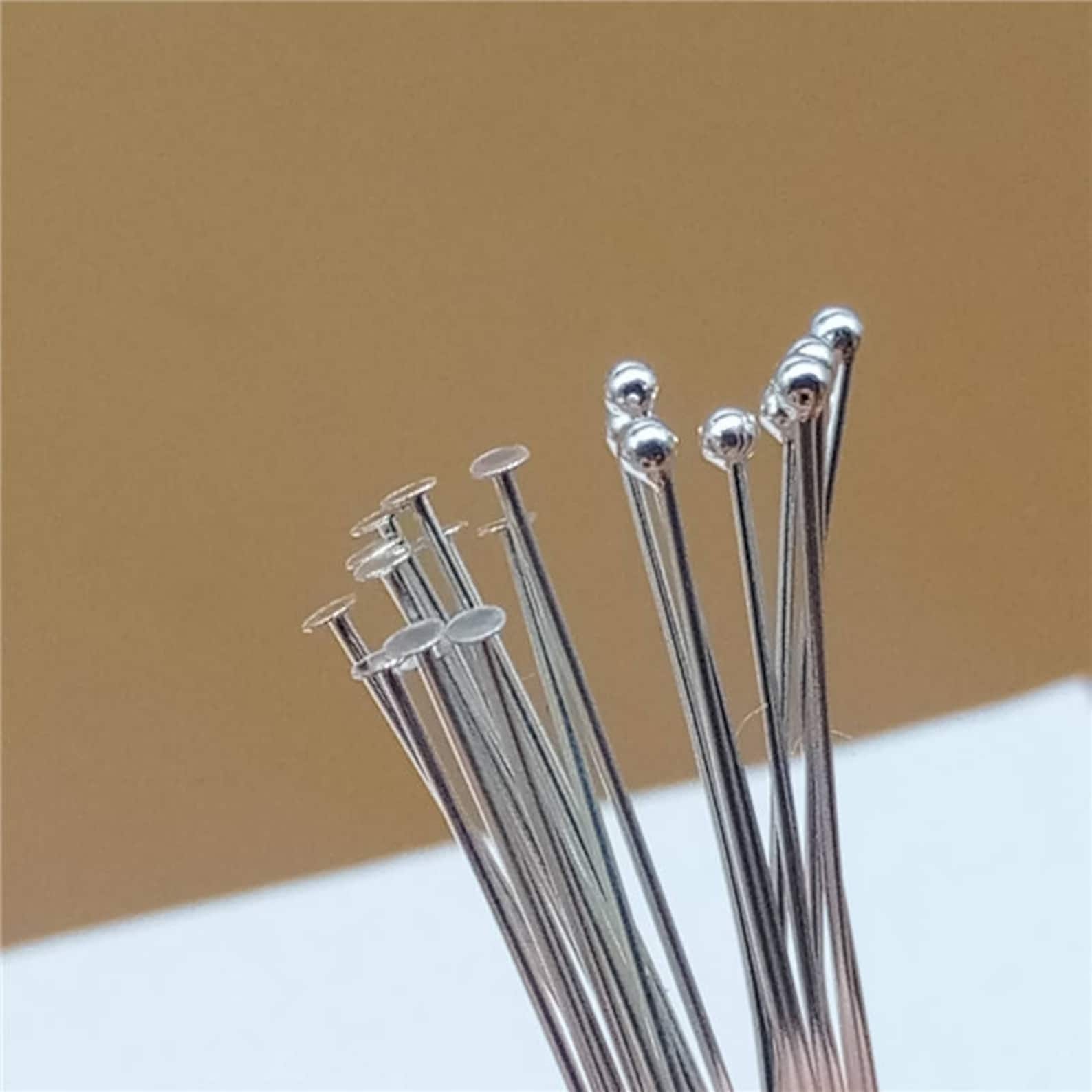50 Sterling Silver Pins Headpins, Ball Head Pins, Flat Head Pins, 925 ...