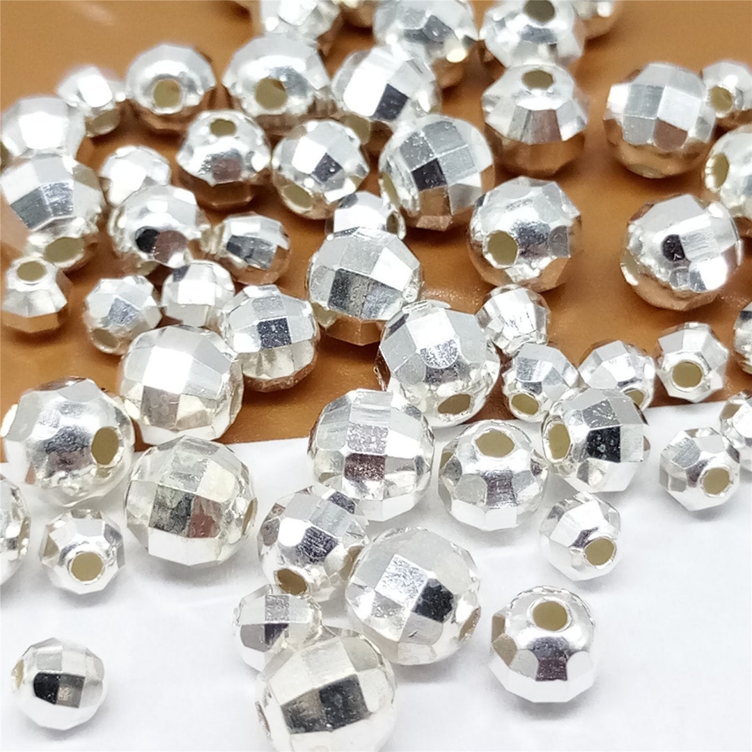 20 Sterling Silver Faceted Beads, 925 Silver Faceted Beads, Disco Bead ...