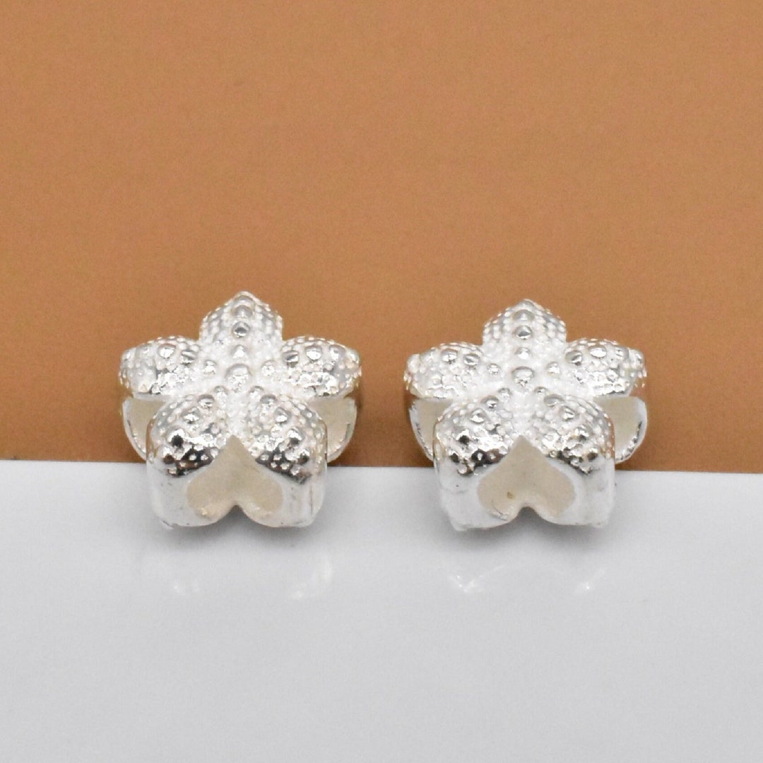8 Sterling Silver Flower Beads 2-sided, 925 Silver Floral Beads ...