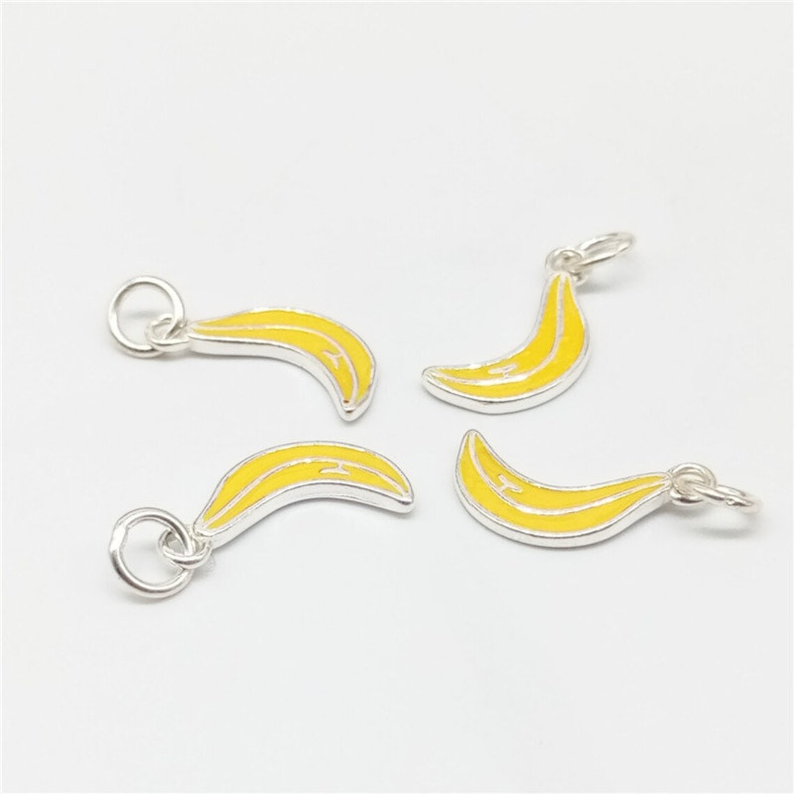 5 Sterling Silver Banana Charms Enameled, 925 Silver Enamel Banana ...