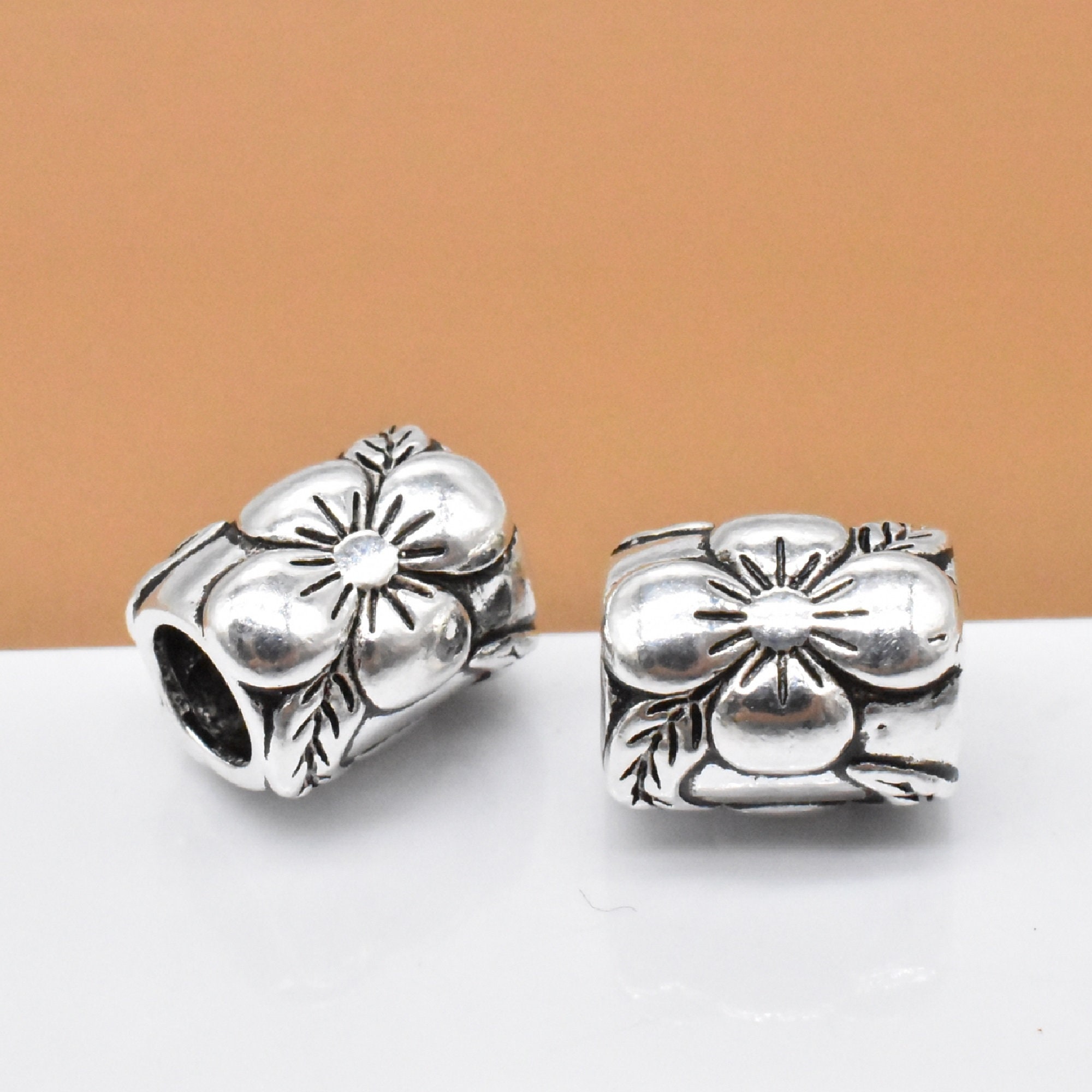 2 Sterling Silver Flower Beads 925 Silver Flower Beads Leaf | Etsy
