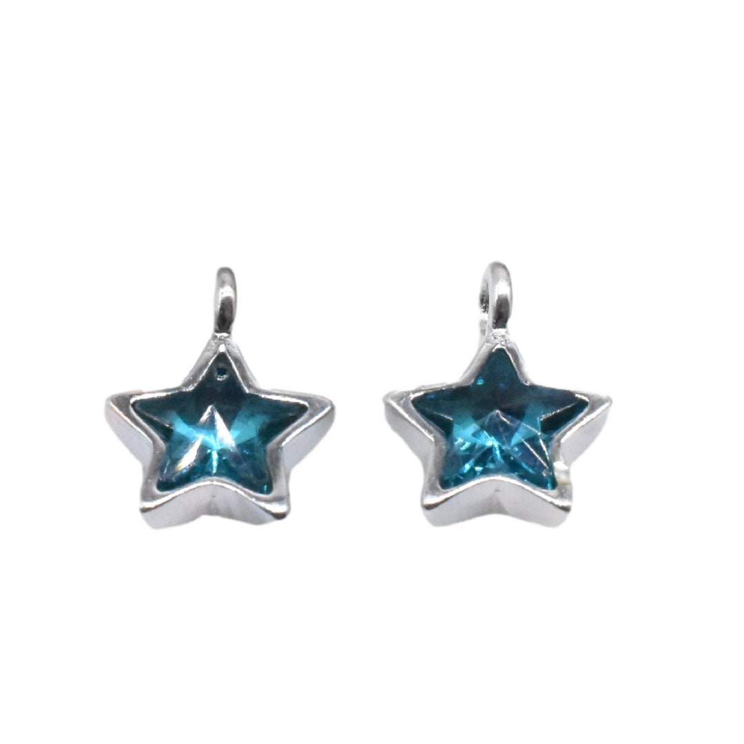 5 Sterling Silver Small Star Charms With Blue CZ, 925 Silver Star ...
