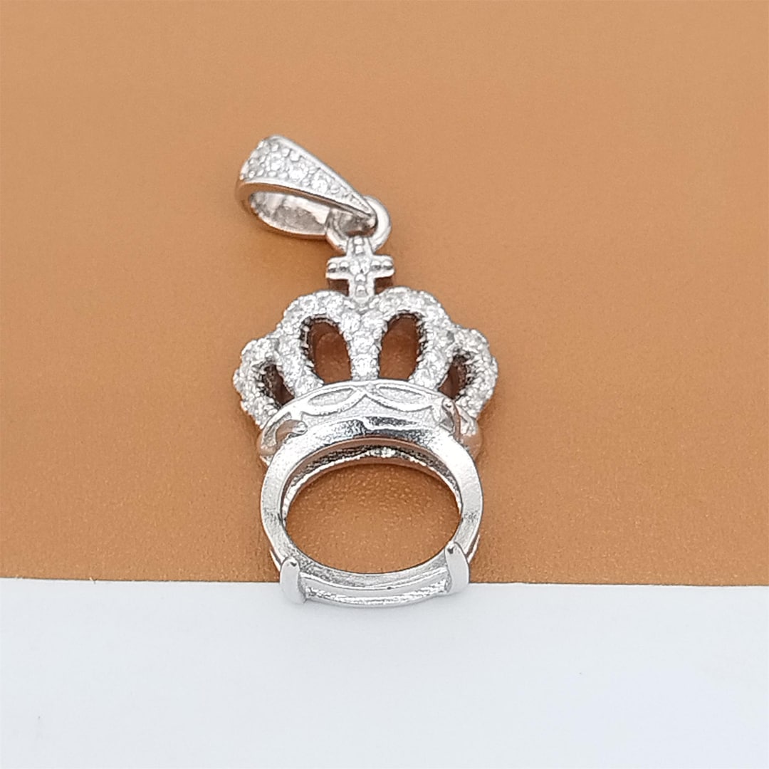 Sterling Silver Royal Crown Pendant Prong Setting Rhodium Plated, 925 ...