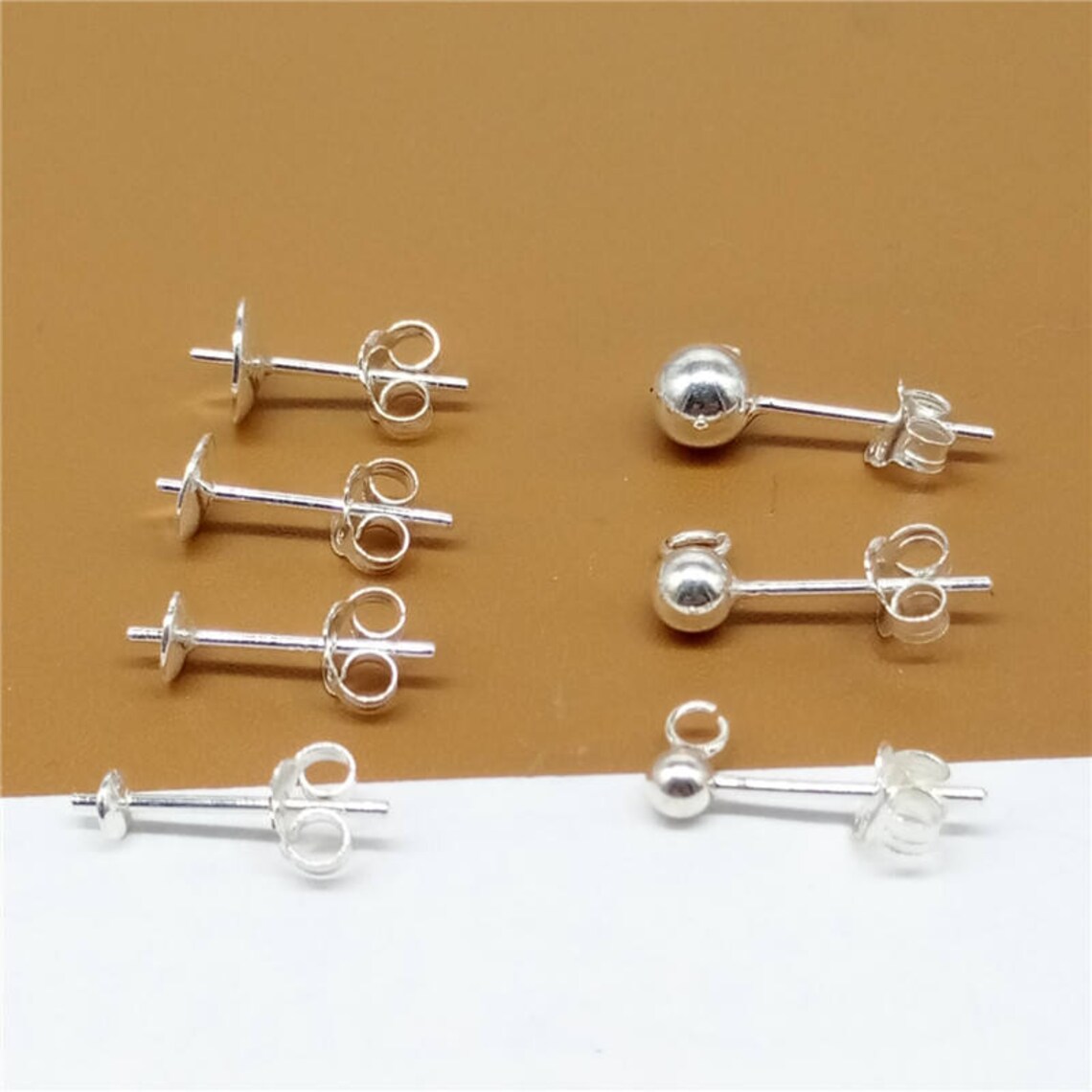 10 Pairs Sterling Silver Earring Posts With Cup Peg Ball Back 3mm 4mm ...