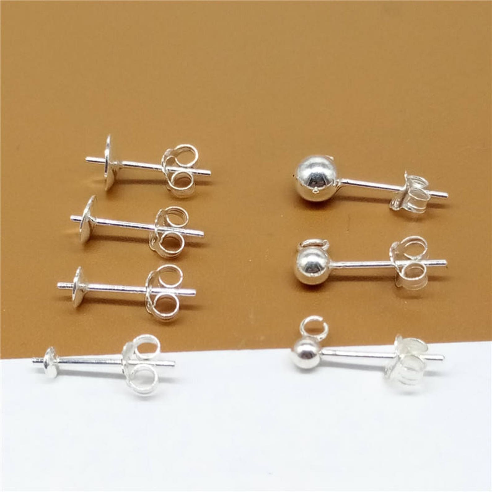 10 Pairs Sterling Silver Earring Posts With Flat Ball Back 3mm - Etsy