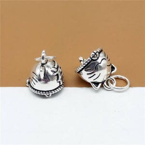 2 Sterling Silver Cat Collar Style Bell Charms, Cat Head Bell, Good ...