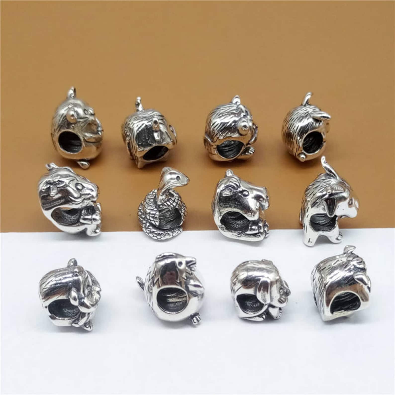 Sterling Silver Chinese Zodiac Beads for European Bracelet, Rat Ox ...