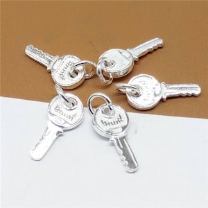 5 Sterling Silver Small Key Charm, Sterling Key Charm, Key Charm for ...