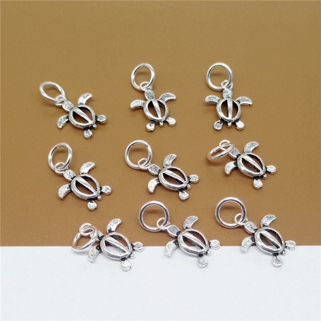 10 Sterling Silver Turtle Charms, 925 Silver Turtle Charms, Sea Charm ...