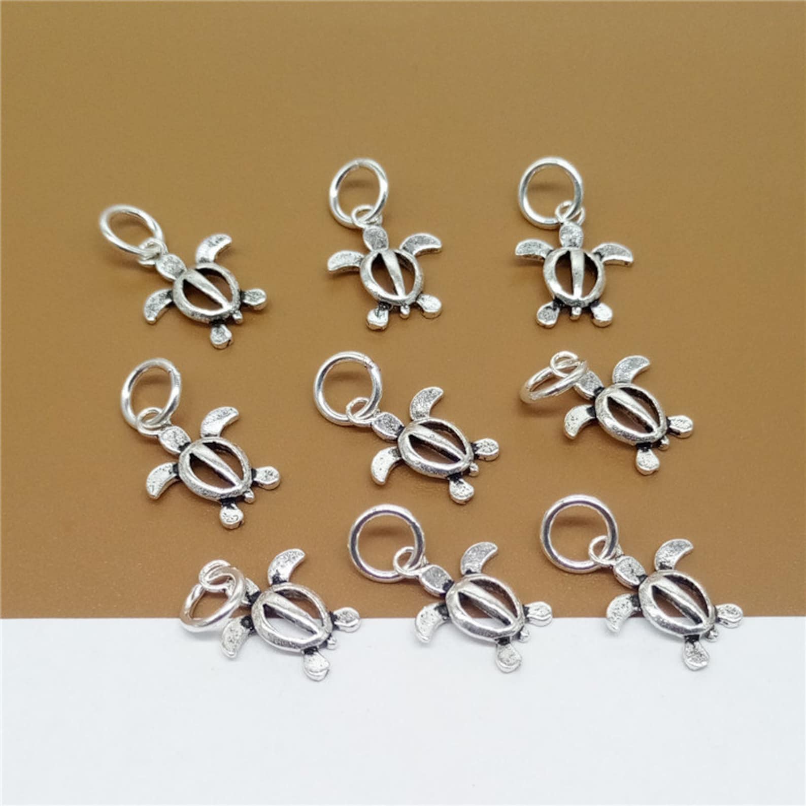 10 Sterling Silver Turtle Charms, 925 Silver Turtle Charms, Sea Charm ...