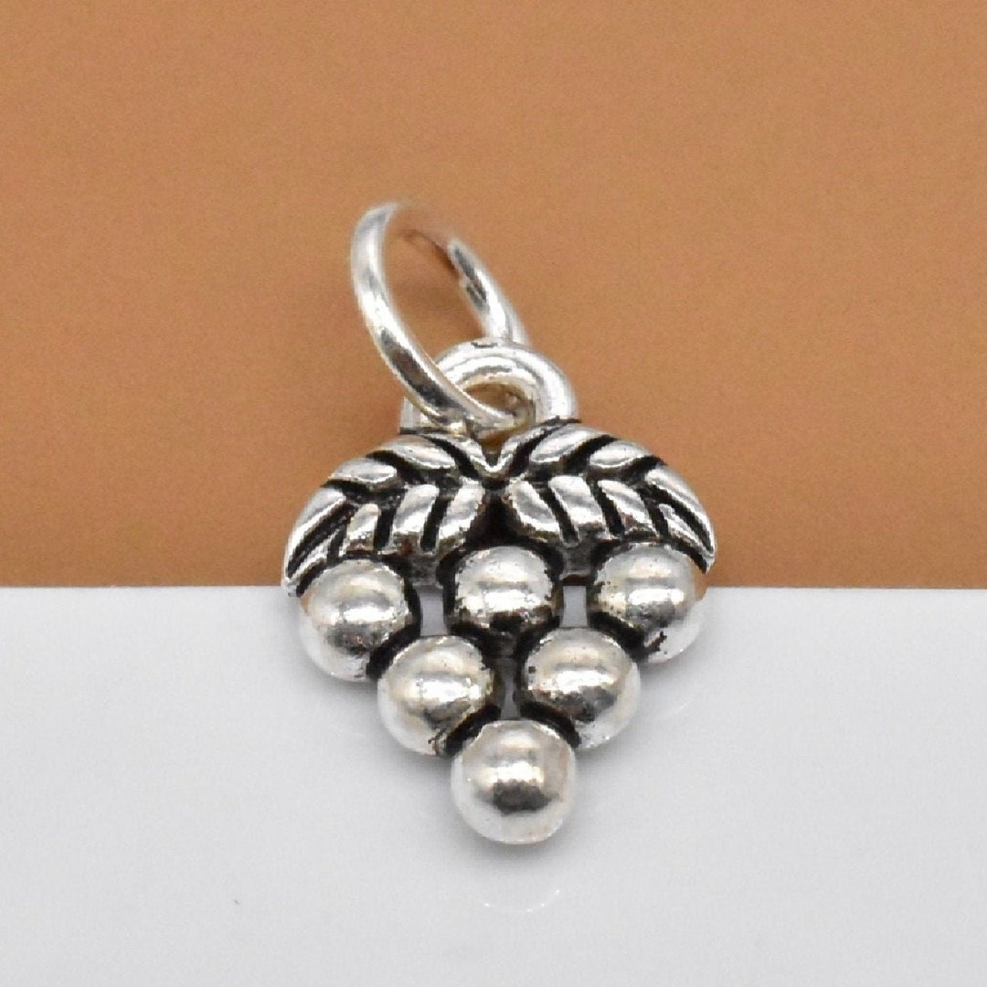 2 Sterling Silver Grape Charms 2-sided, 925 Silver Grapes Charms, Small ...