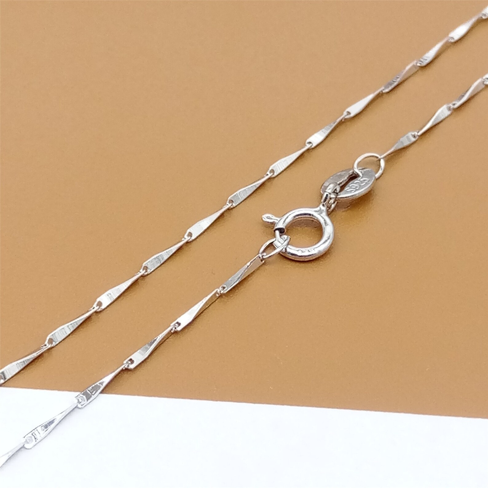 Sterling Silver Dapped Bar Chain W/ Rhodium Plated, 925 Silver Tarnish ...