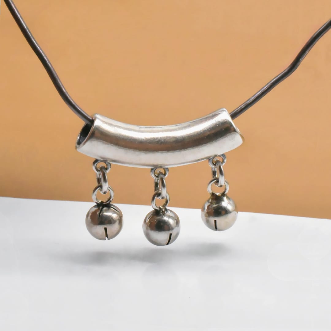 Sterling Silver Tube Charm, Curve Tube Bead Charm With Jingle Bell Drop ...