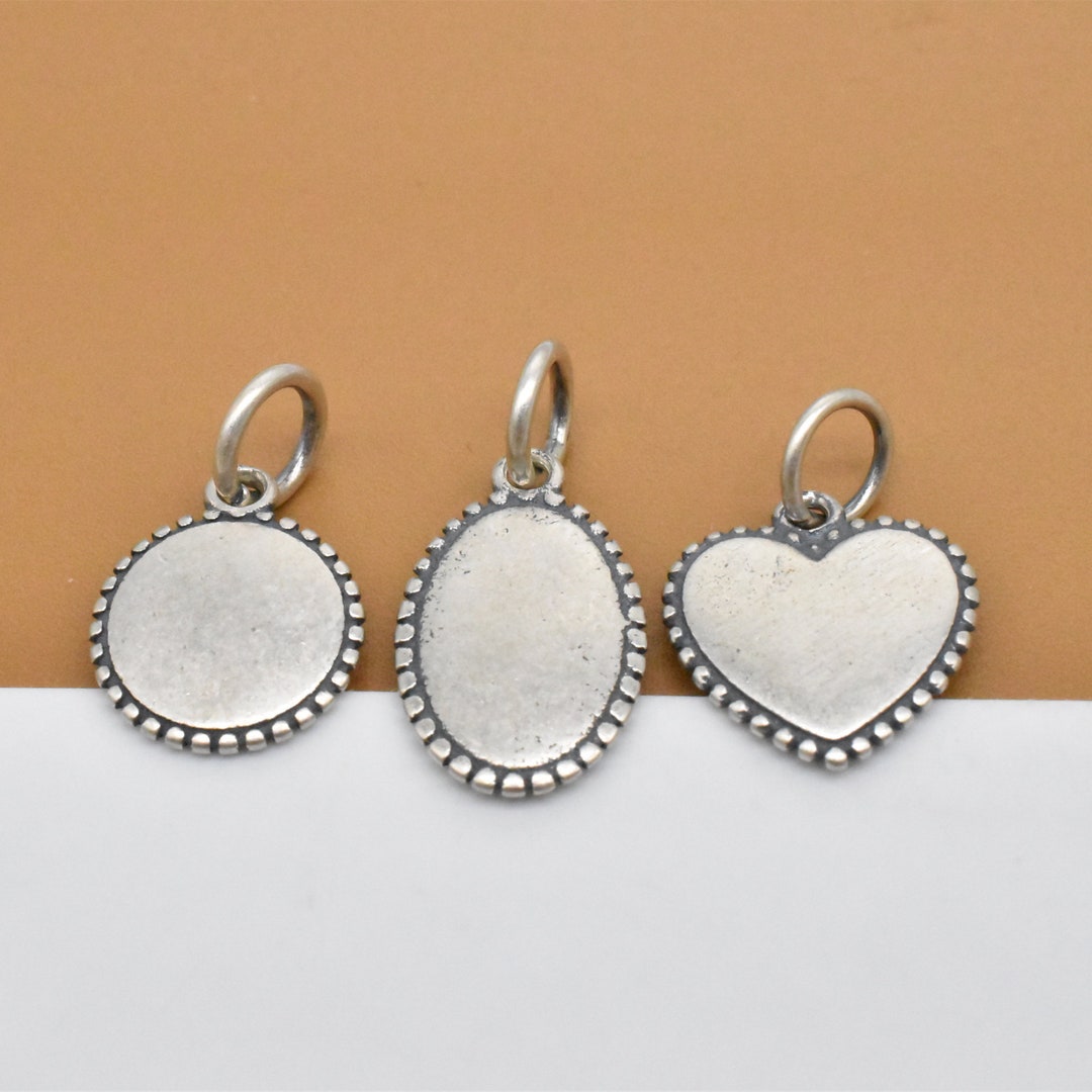 4 Sterling Silver Oxidized Tag Charms, 925 Silver Love Heart Charms ...