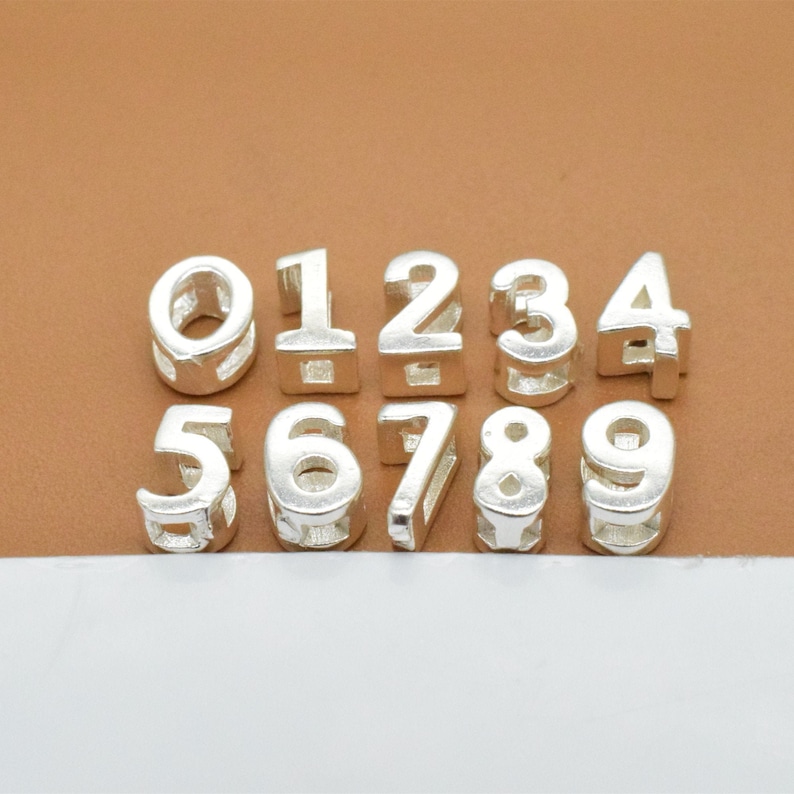 10 Sterling Silver Number Slider Beads 925 Silver Number - Etsy