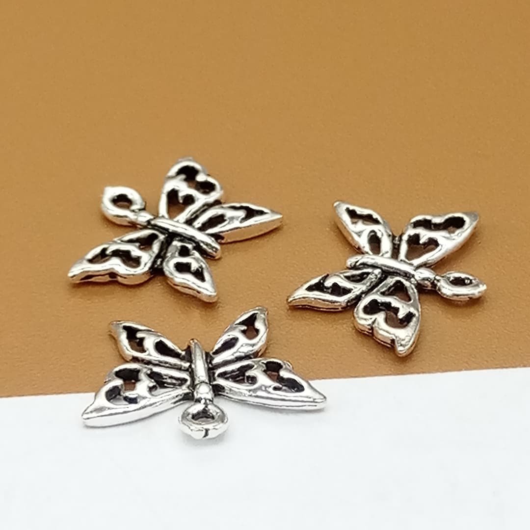 10 Sterling Silver Butterfly Charms, 925 Silver Hollow Butterfly Charms ...