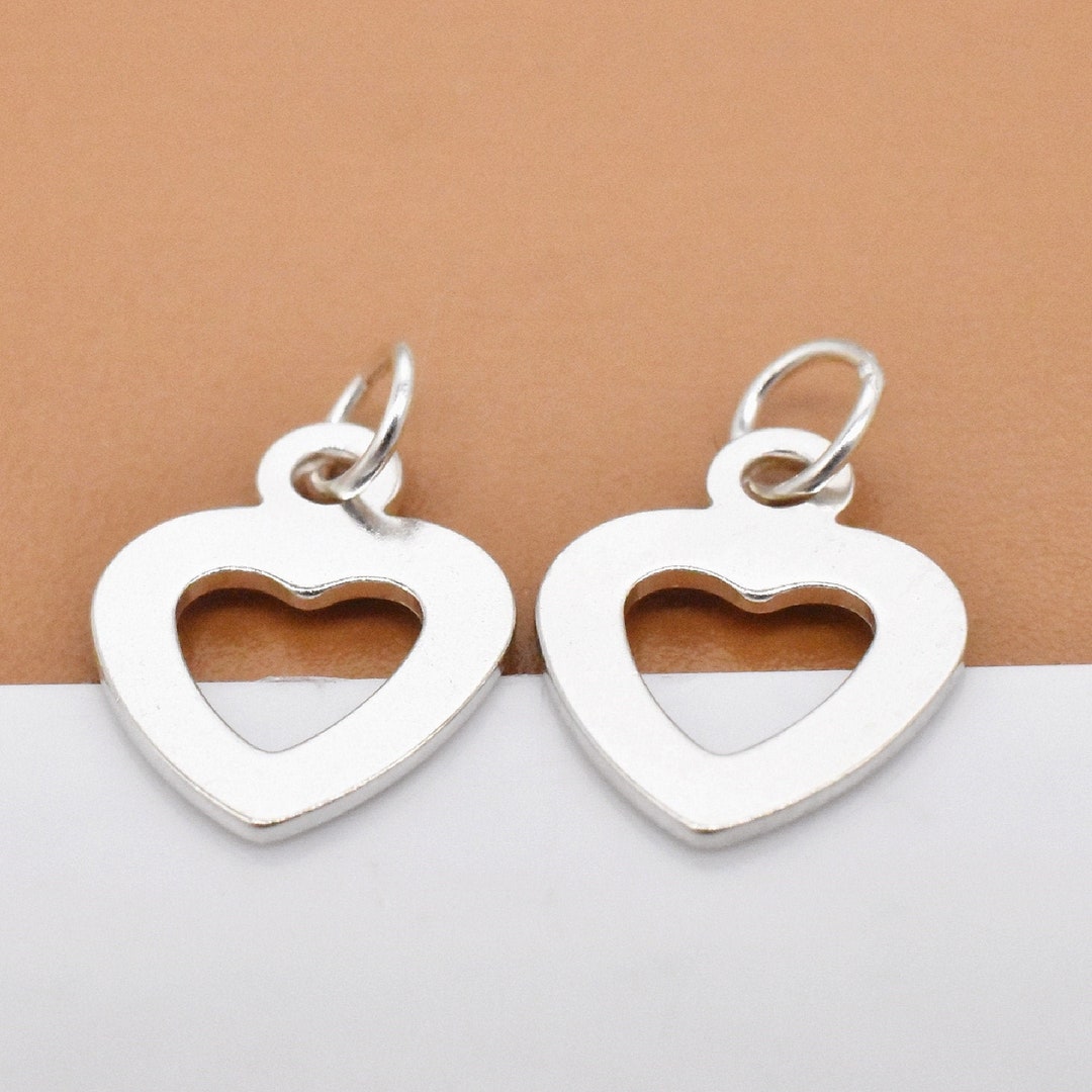 5 Sterling Silver Cut-out Heart Charms, 925 Silver Shiny Heart Charms ...