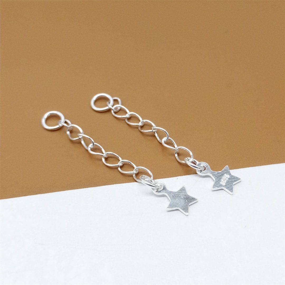 12 Sterling Silver Star Chain Extensions, 925 Silver Pentagram Chain ...