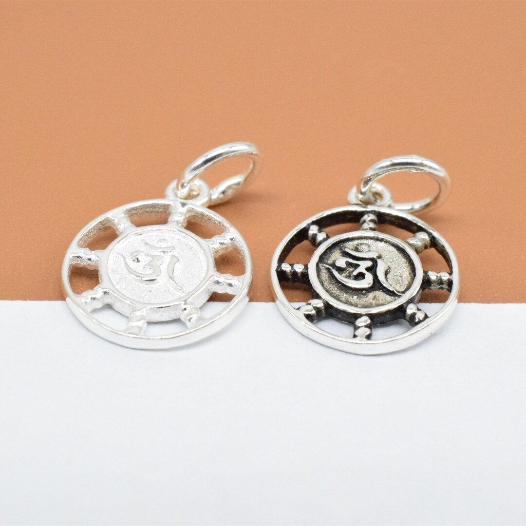 8 Sterling Silver Om Charms 2-sided, 925 Silver Nautical Charm, Wheel ...