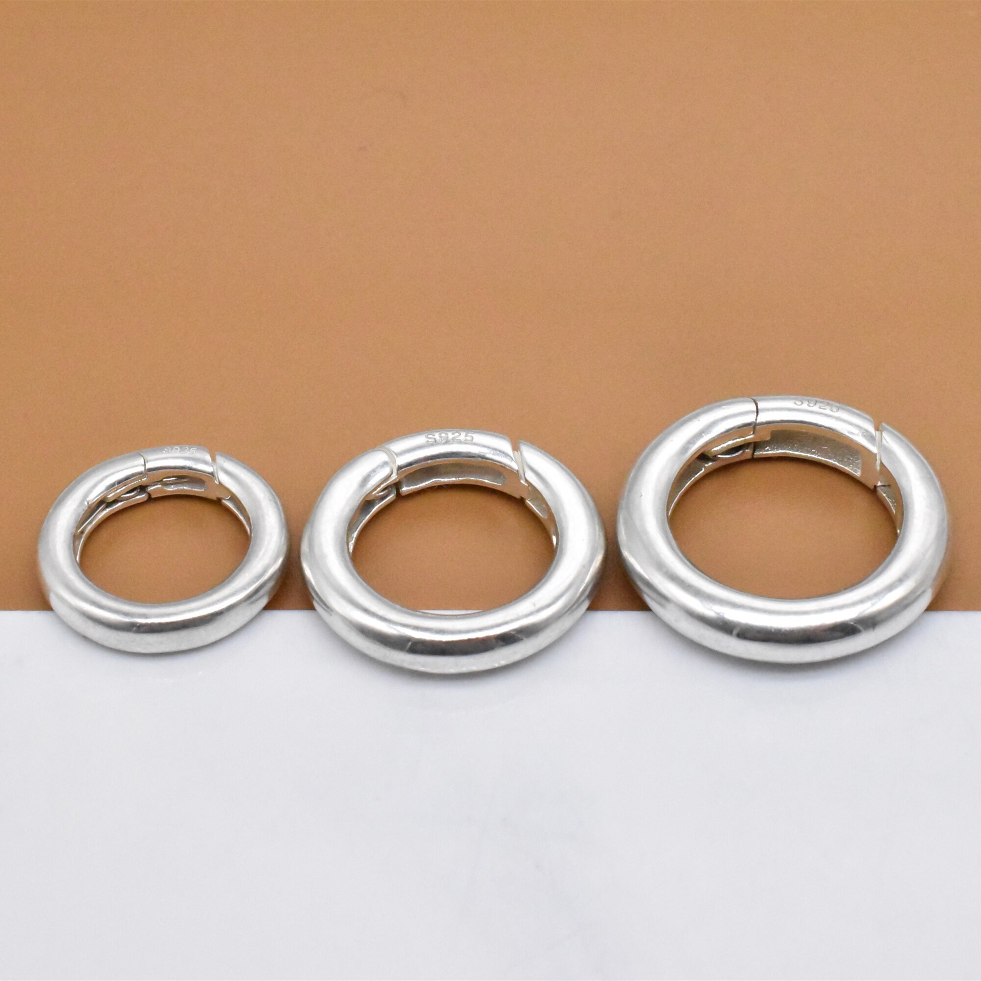 Sterling Silver Round Push Clasp 925 Silver Ring Hinged - Etsy