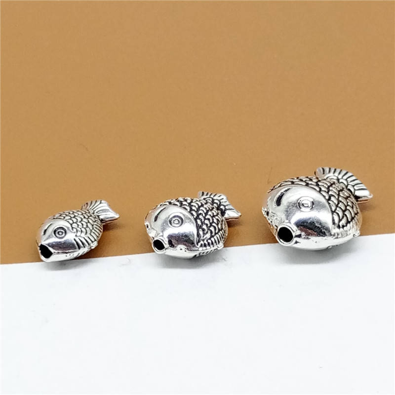 5 Sterling Silver Fish Beads, Bracelet Bead, Necklace Bead, 925 Silver ...