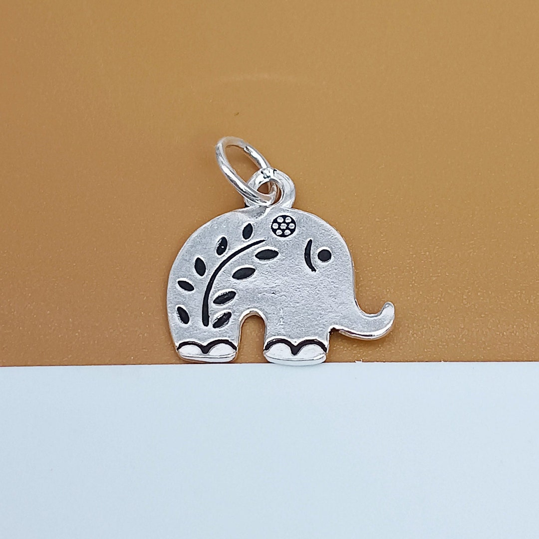 4 Sterling Silver Small Flower Elephant Charm, 925 Silver Elephant ...