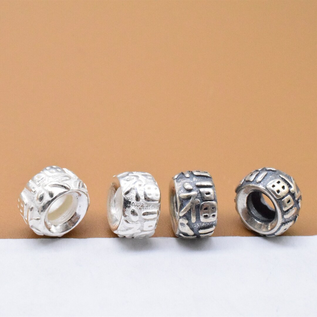 6 Sterling Silver Good Fortune Donut Beads, 925 Silver Lucky Bead ...