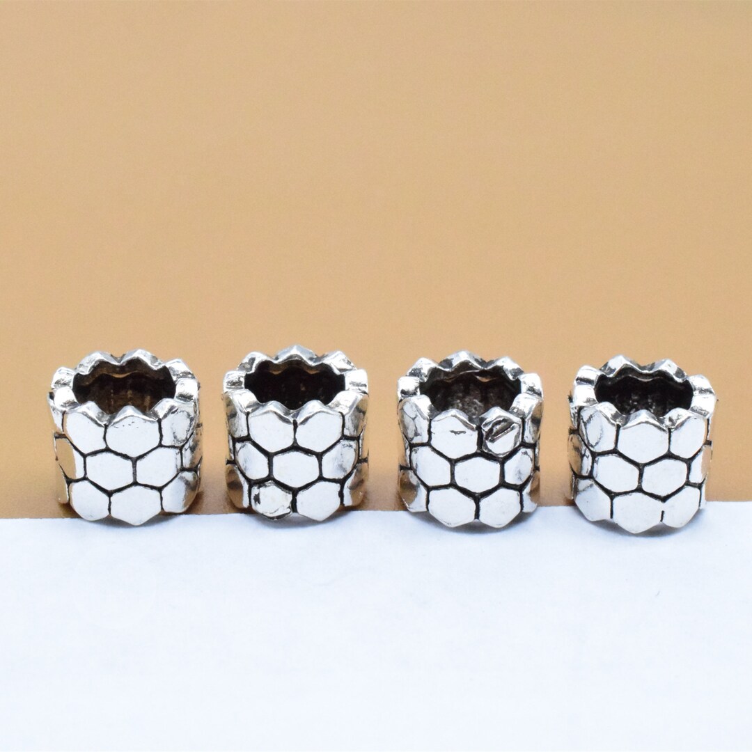 2 Sterling Silver Cobbled Type Tube Beads, 925 Silver Cobble Bead, Tube ...