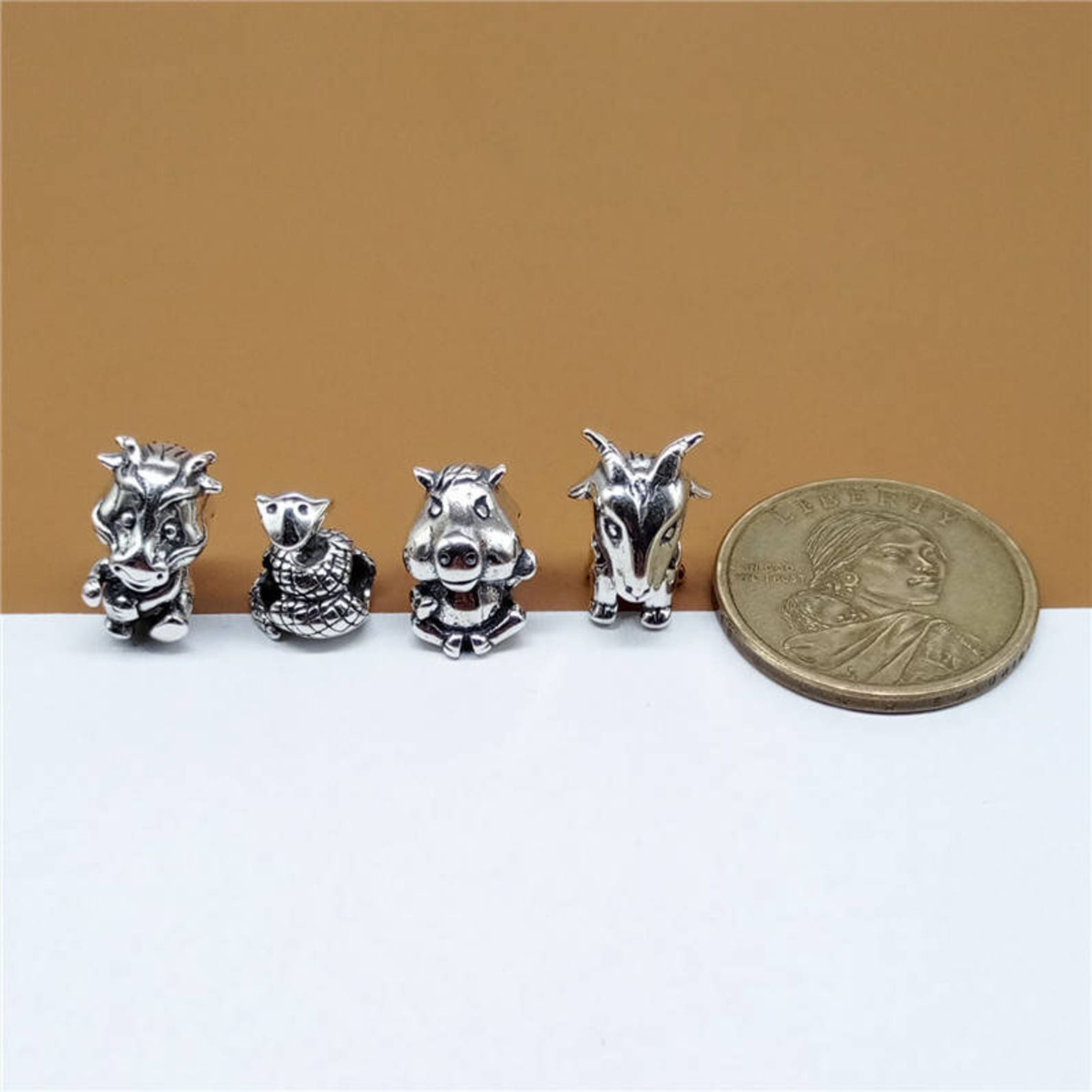 Sterling Silver Chinese Zodiac Beads for European Bracelet, Rat Ox ...