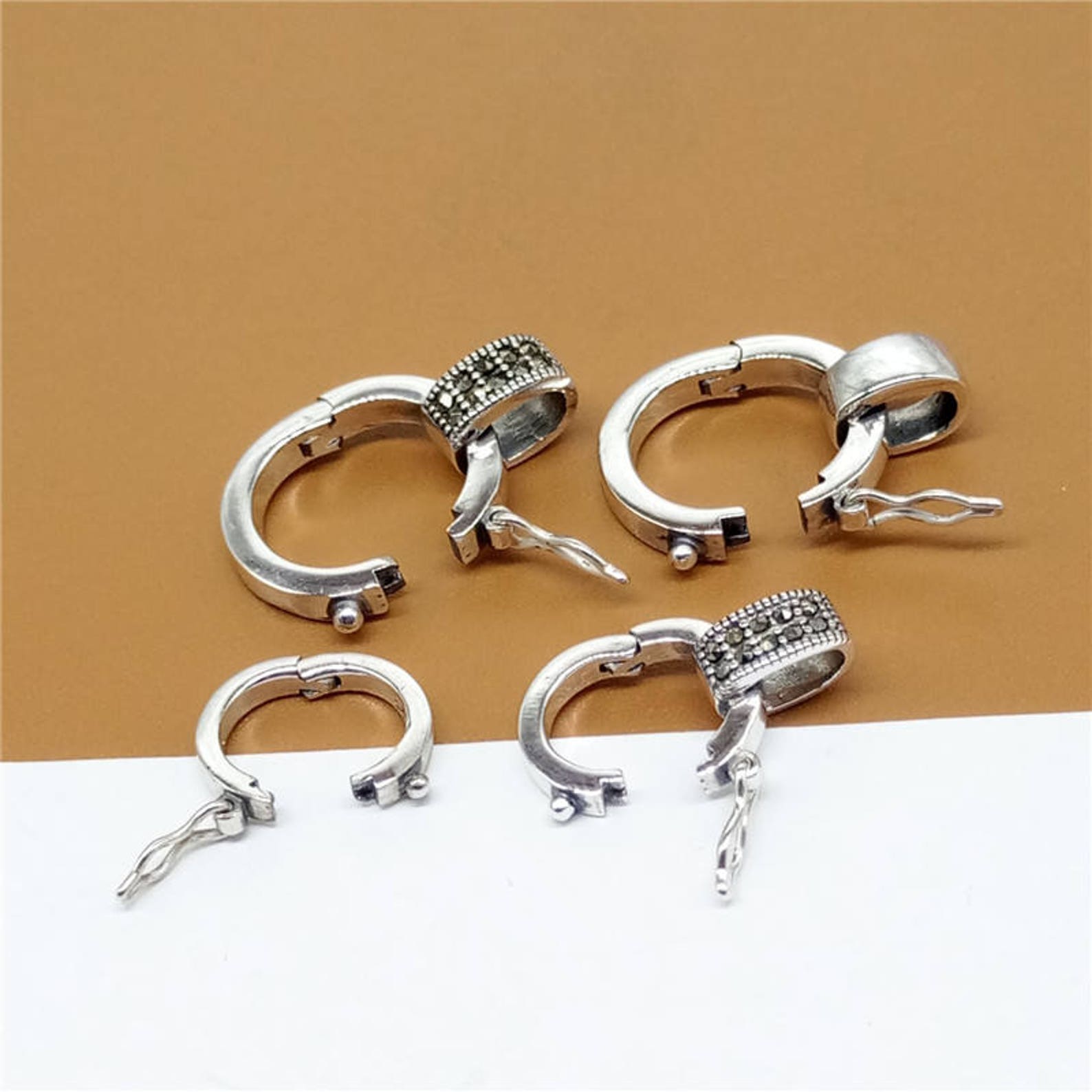 Sterling Silver Round Clasp With Marcasite, 925 Silver Claw Clasps ...