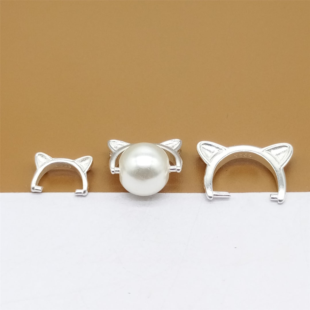 10 Sterling Silver Cat Pinch Bails for Pearl, Charm Pinch Bail, Cat ...