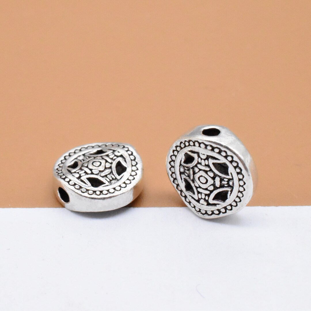 6 Sterling Silver Coin Beads 2-sided, 925 Silver Coin Bead, Patterned ...