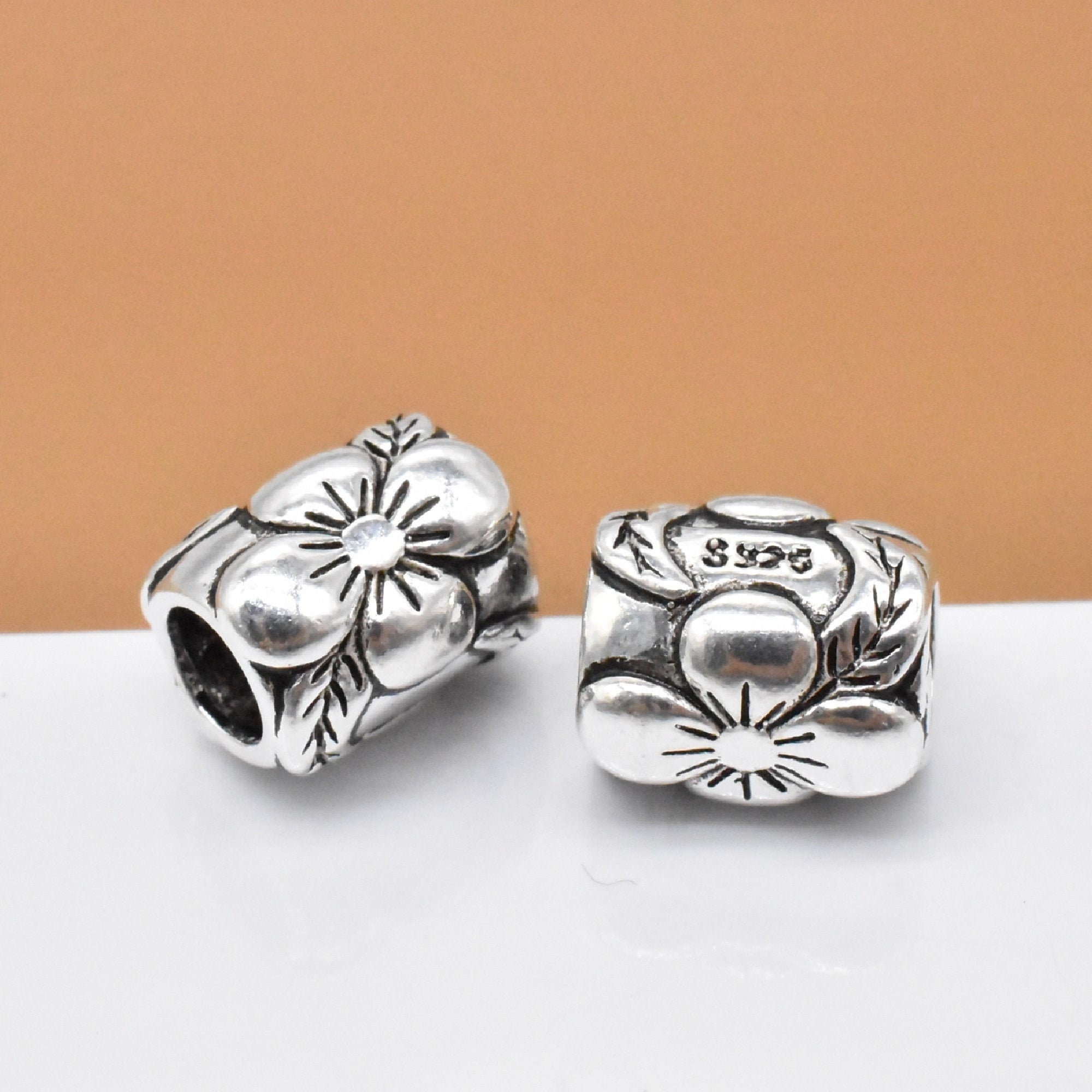 2 Sterling Silver Flower Beads 925 Silver Flower Beads Leaf | Etsy