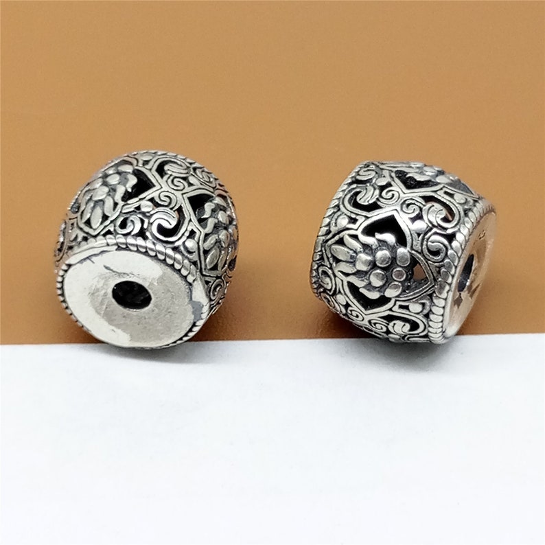 2 Sterling Silver Drum Beads Barrel Beads 925 Silver Barrel - Etsy