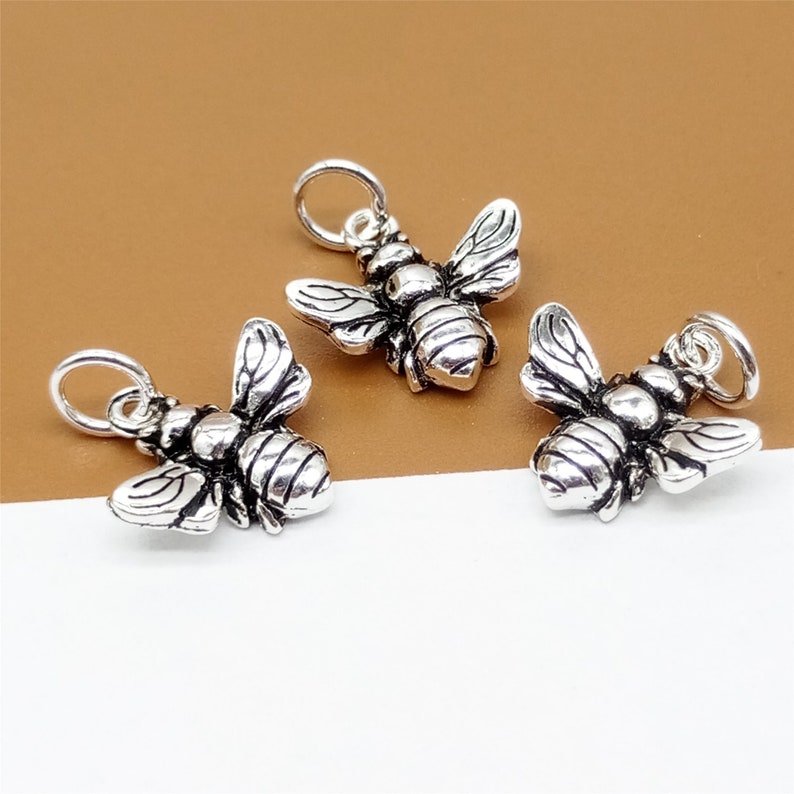 5 Sterling Silver Bee Charms 3D Honey Bee Oxidized Shiny Bee - Etsy