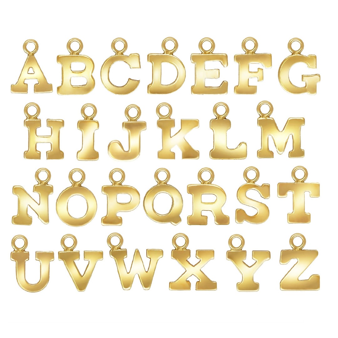 2pcs 14K Gold Filled Block Letter Charms, Small Alphabet Charm, Gold ...