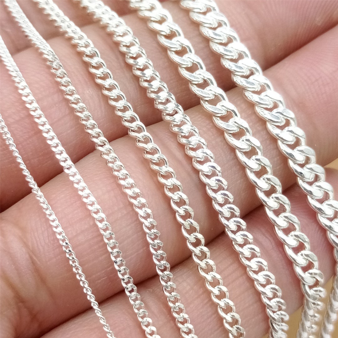 Sterling Silver Flat Curb Chain, 925 Silver Bulk Unfinished Curb Chain ...
