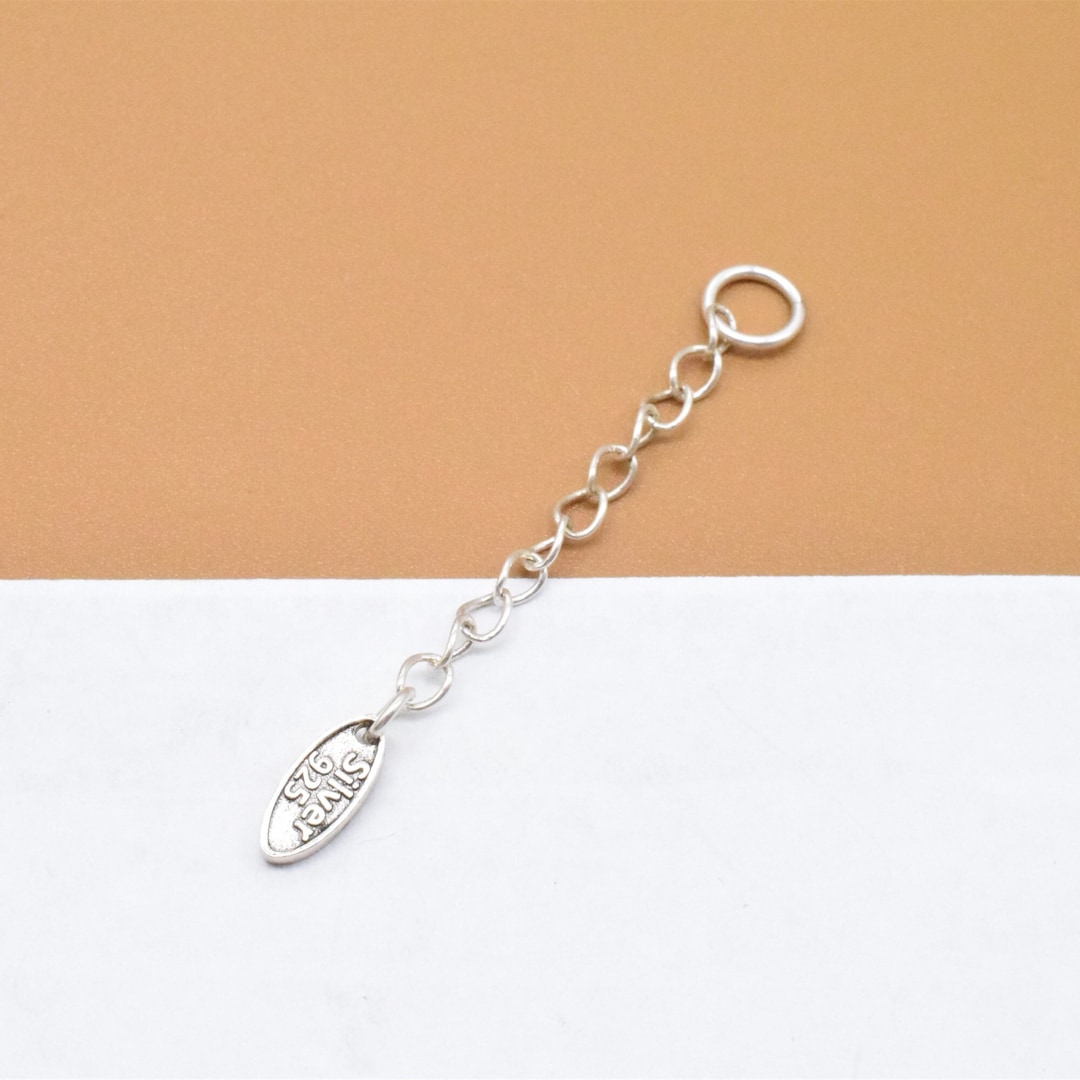 4 Sterling Silver Oval Tag Extension Chains, 925 Silver Oval Chain ...